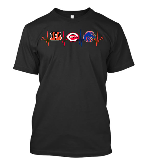 Love Bengals Reds Boise State Broncos Bsb Heartbeat T-Shirt