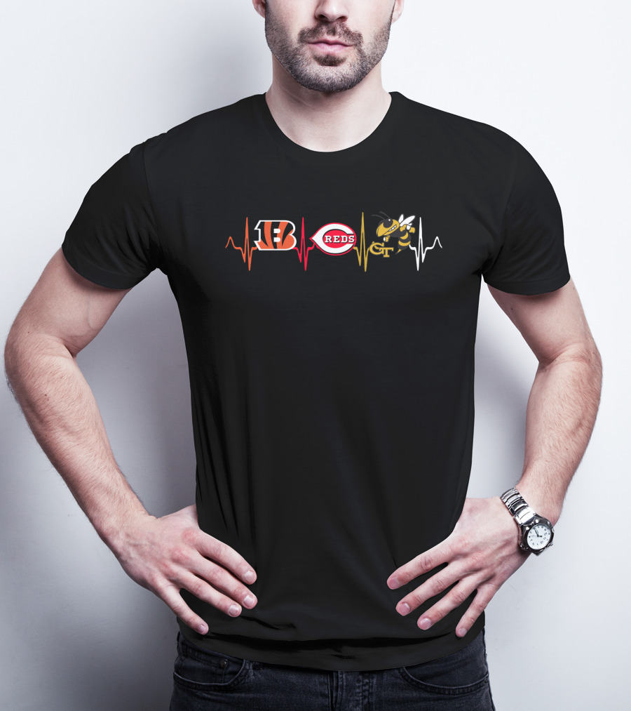 Bengals Reds Georgia Tech Buzz Heartbeat T-Shirt