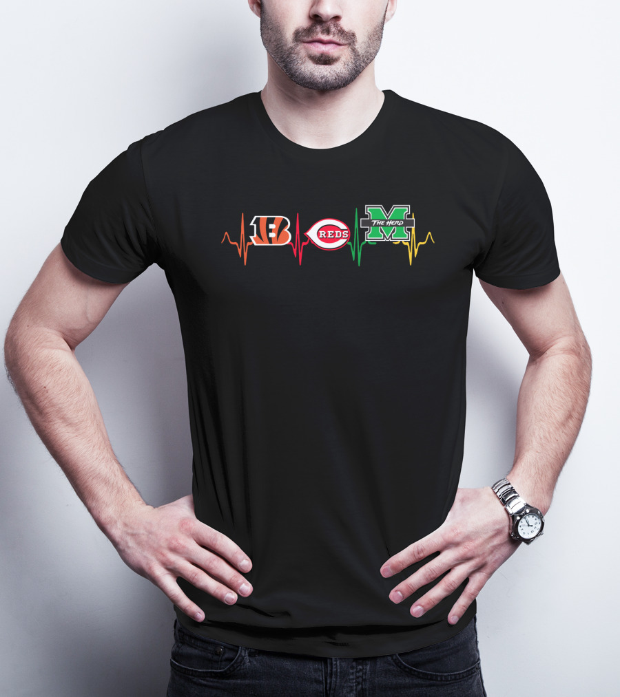 Bengals Reds The Herd Heartbeat Ekg T-Shirt