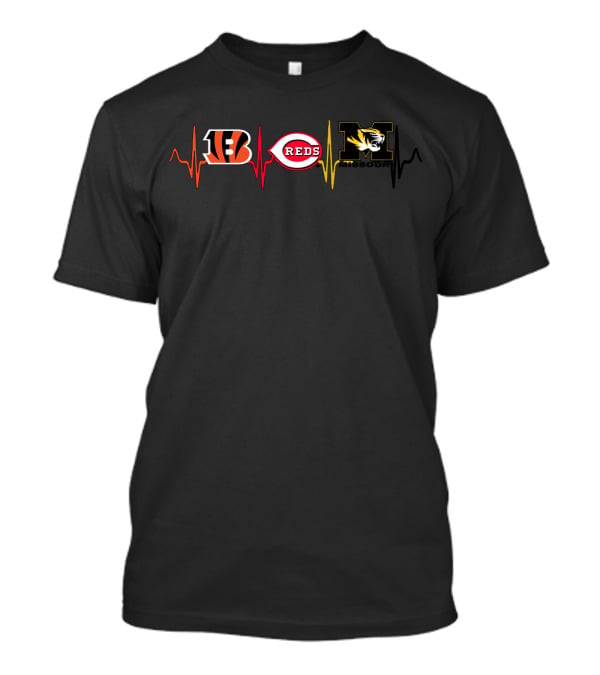 Bengals Reds Mizzou Heartbeat T-Shirt