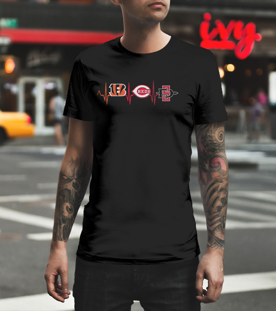 Bengals Reds San Diego State Aztecs Heartbeat Love T-Shirt