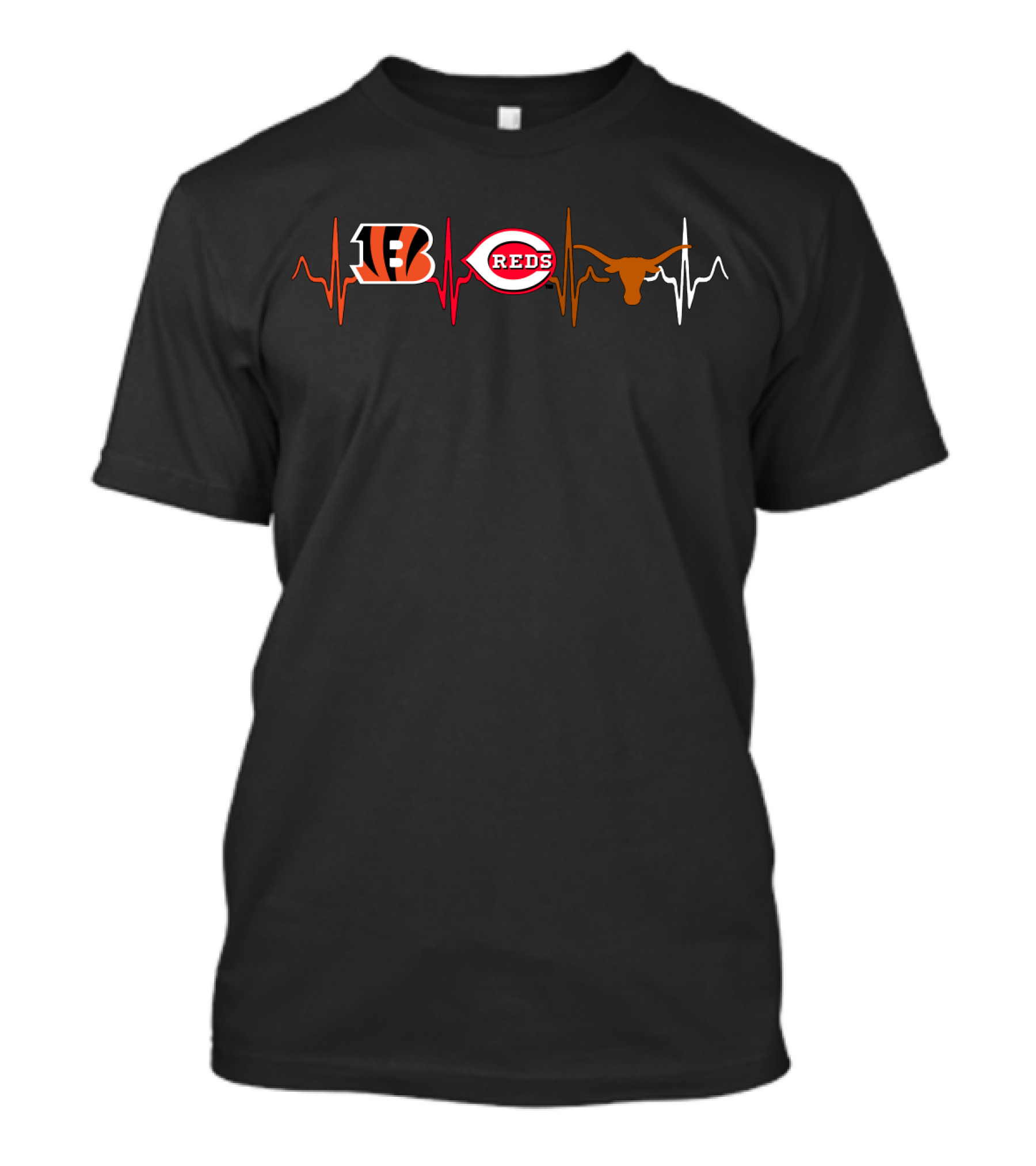 Bengals Reds Texas Longhorns Heartbeat Love T-Shirt