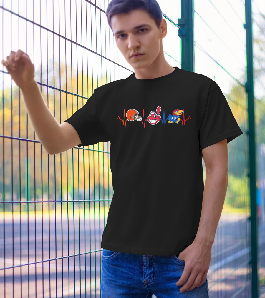 Cleveland Browns Indians Kansas Jayhawks Heartbeat T-Shirt