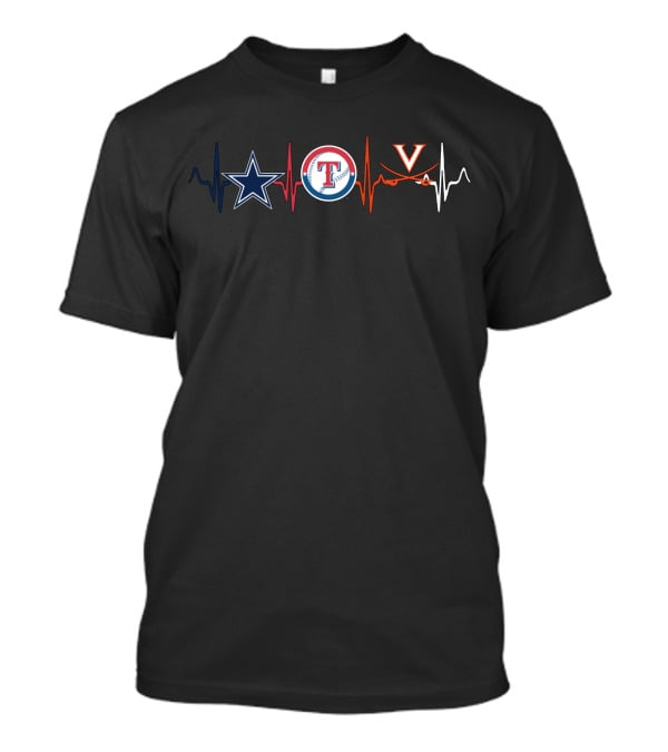 Dallas Cowboys Texas Rangers Virginia Cavaliers Heartbeat T-Shirt