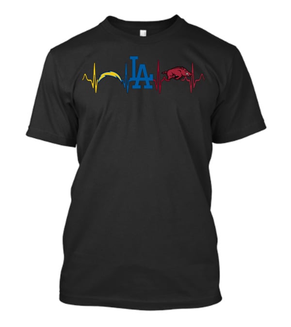 Love Chargers Dodgers Arkansas Razorbacks Heartbeat T-Shirt