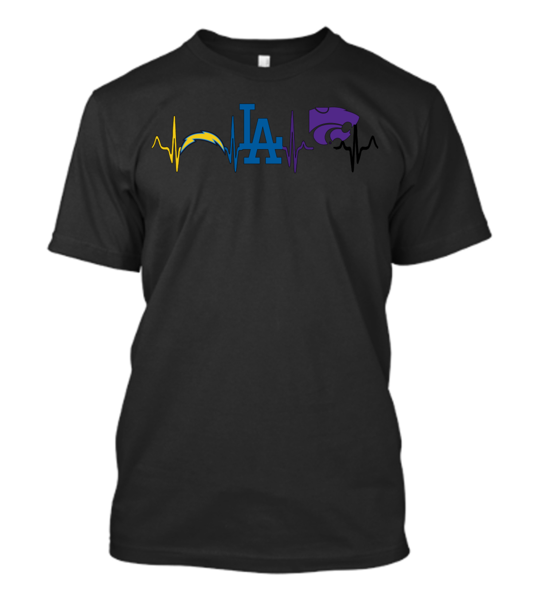 Love Chargers Dodgers Kansas State Wildcats Logos With Heartbeat T-Shirt