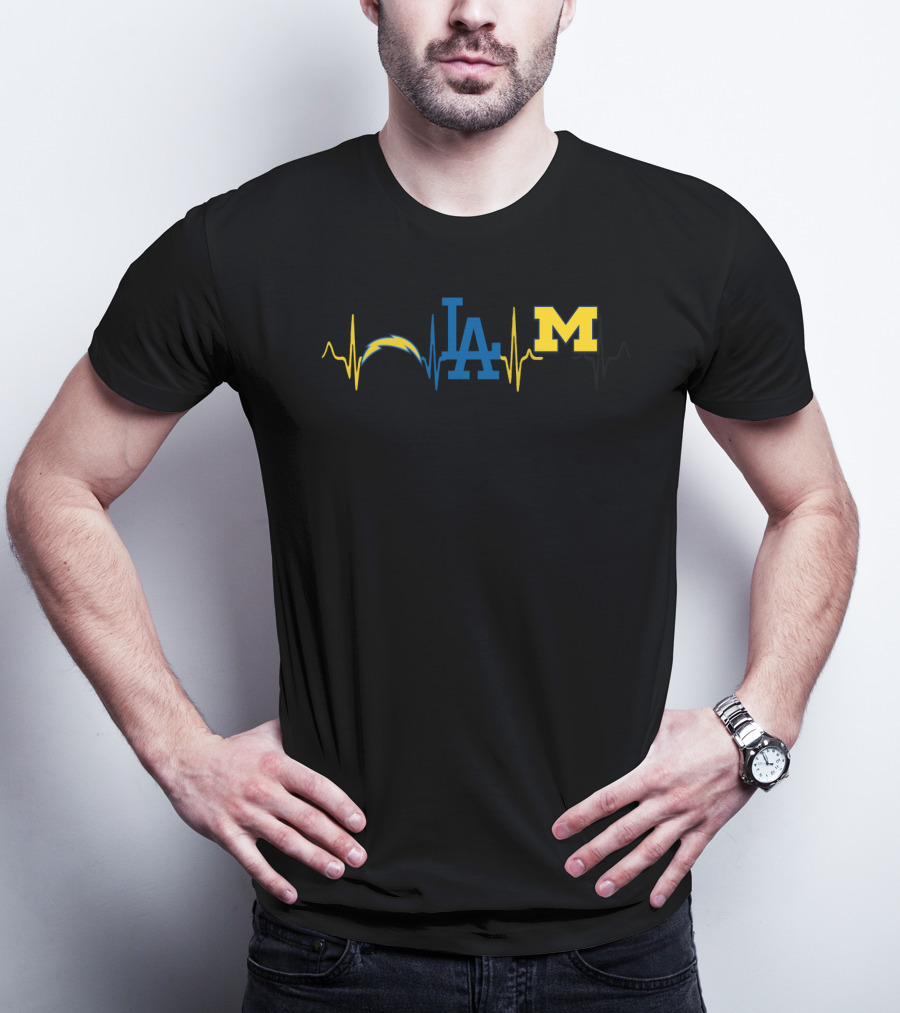 Love Chargers Dodgers Michigan Wolverines Heartbeat T-Shirt