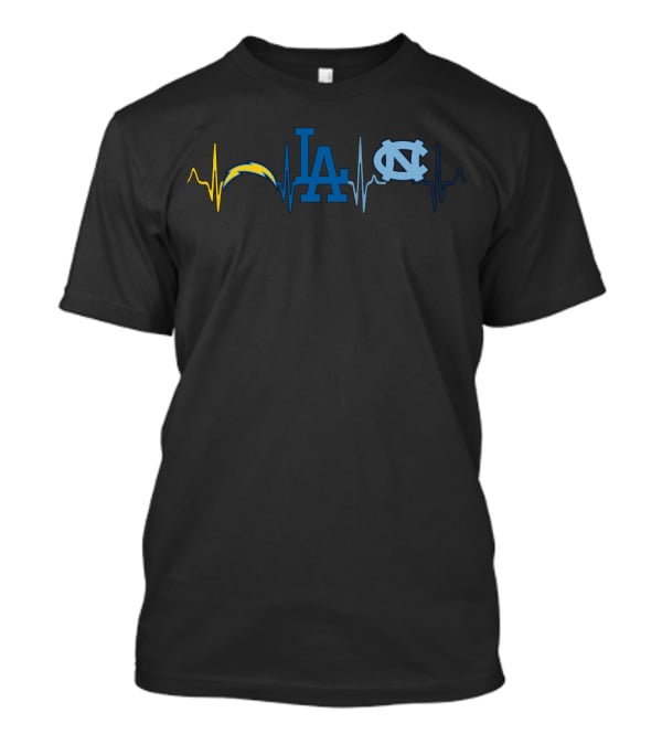 Love Chargers Dodgers North Carolina Tar Heels Heartbeat T-Shirt