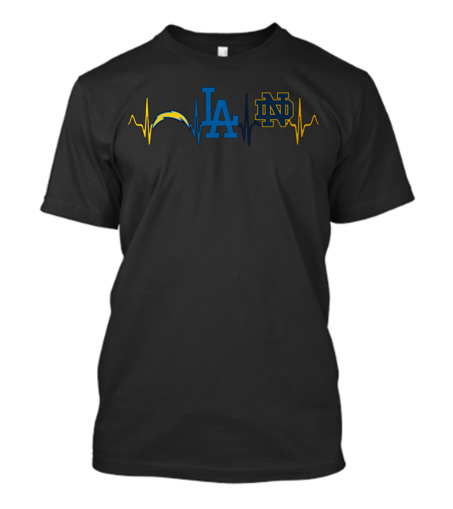 Chargers Dodgers Notre Dame Heartbeat Line T-Shirt