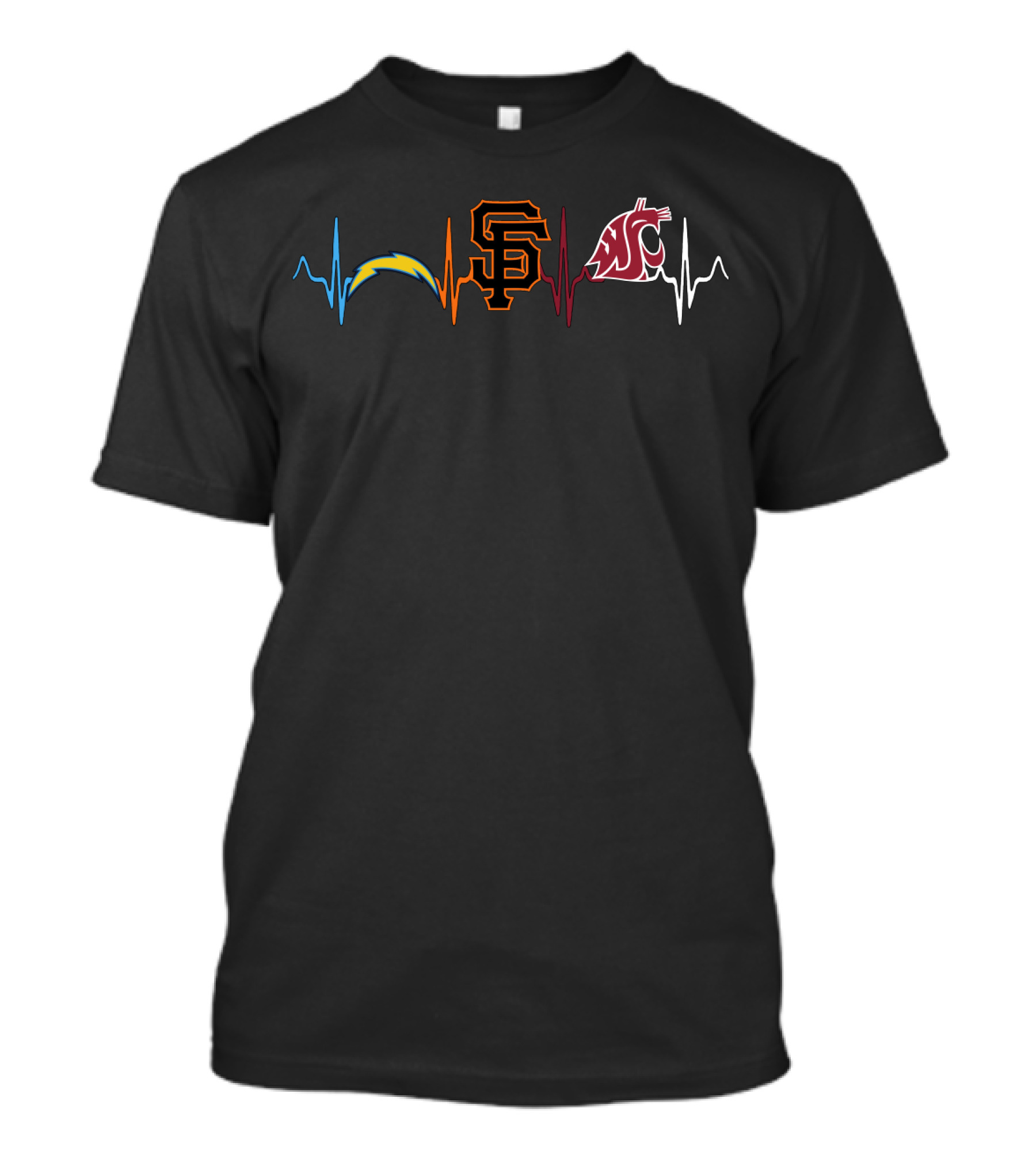 Love Chargers San Francisco Giants Washington State Cougars Heartbeat T-Shirt