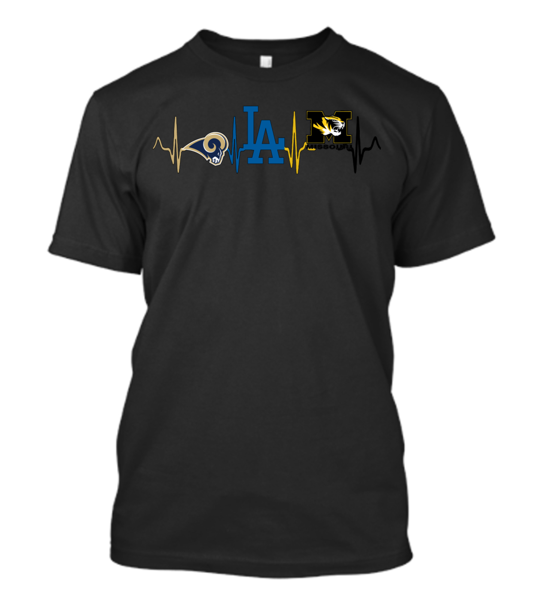 Rams Dodgers Missouri Tigers Heartbeat T-Shirt
