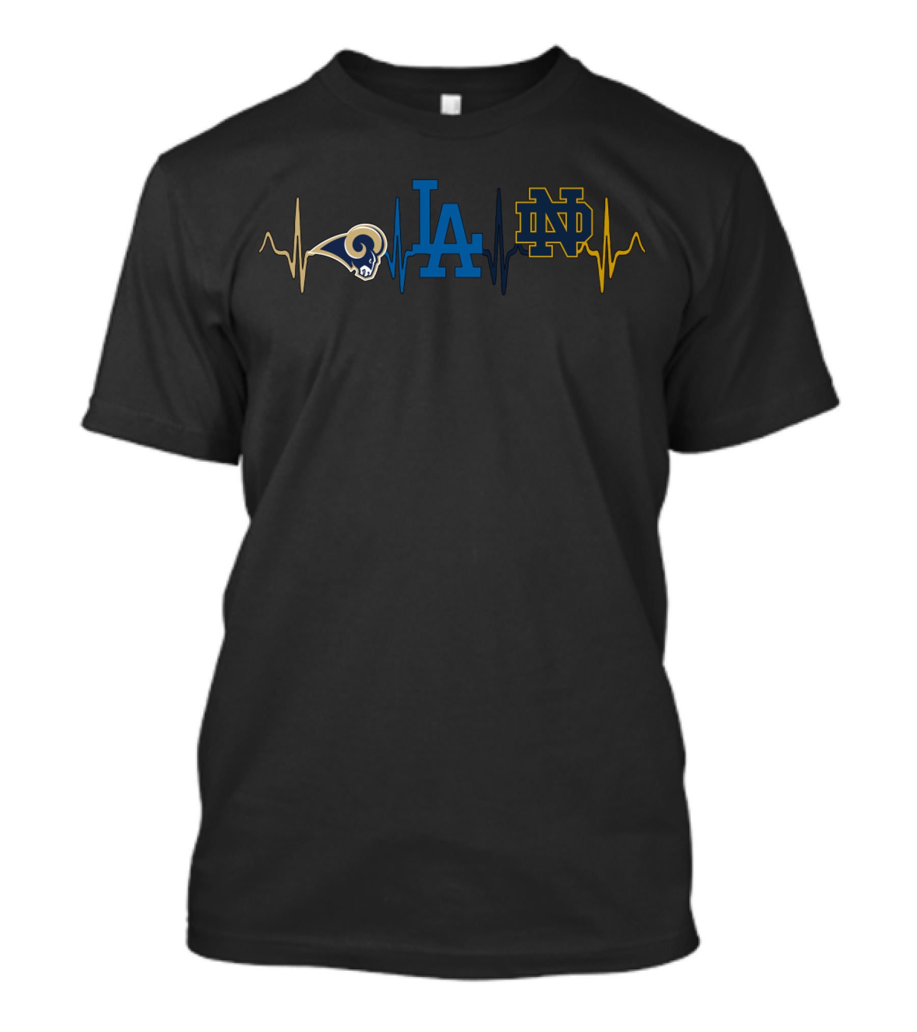 Love La Rams Dodgers Notre Dame Fighting Irish Heartbeat T-Shirt