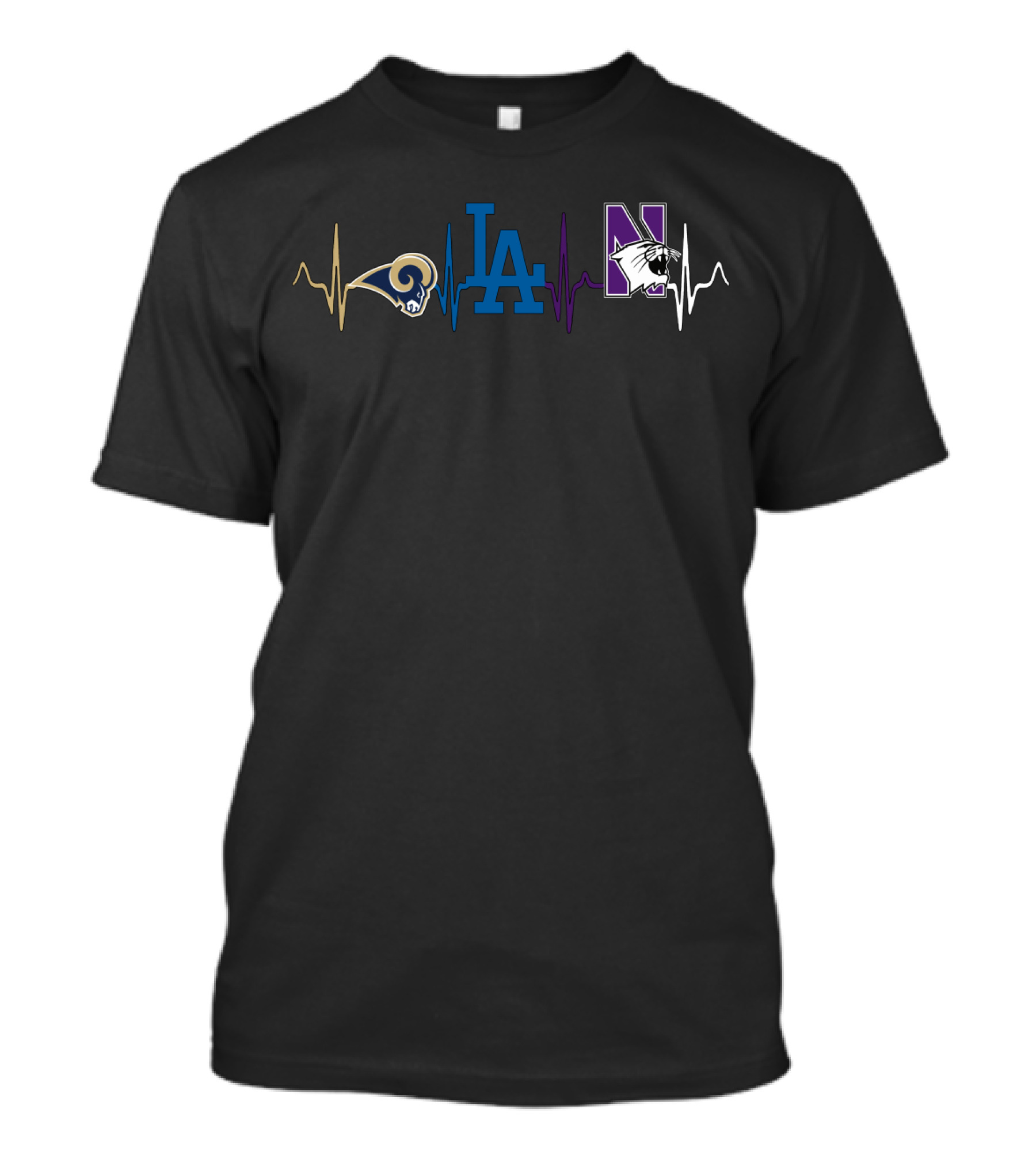 Love Rams Dodgers Northwestern Wildcats Heartbeat T-Shirt