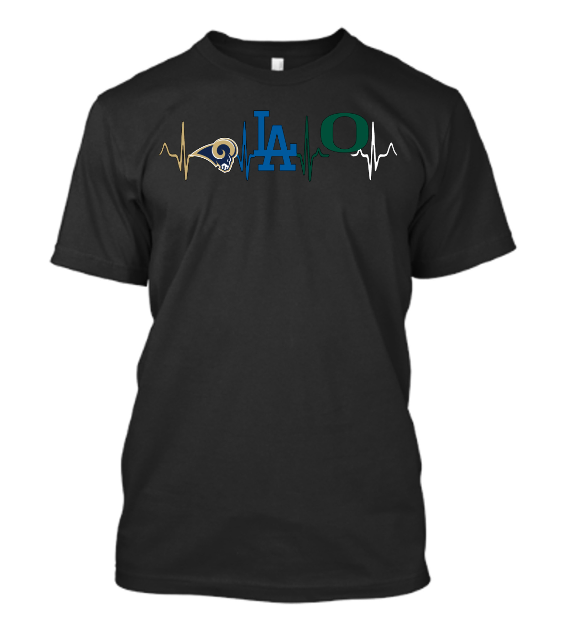 Love Rams With Dodgers And Oregon Ducks Heartbeat T-Shirt