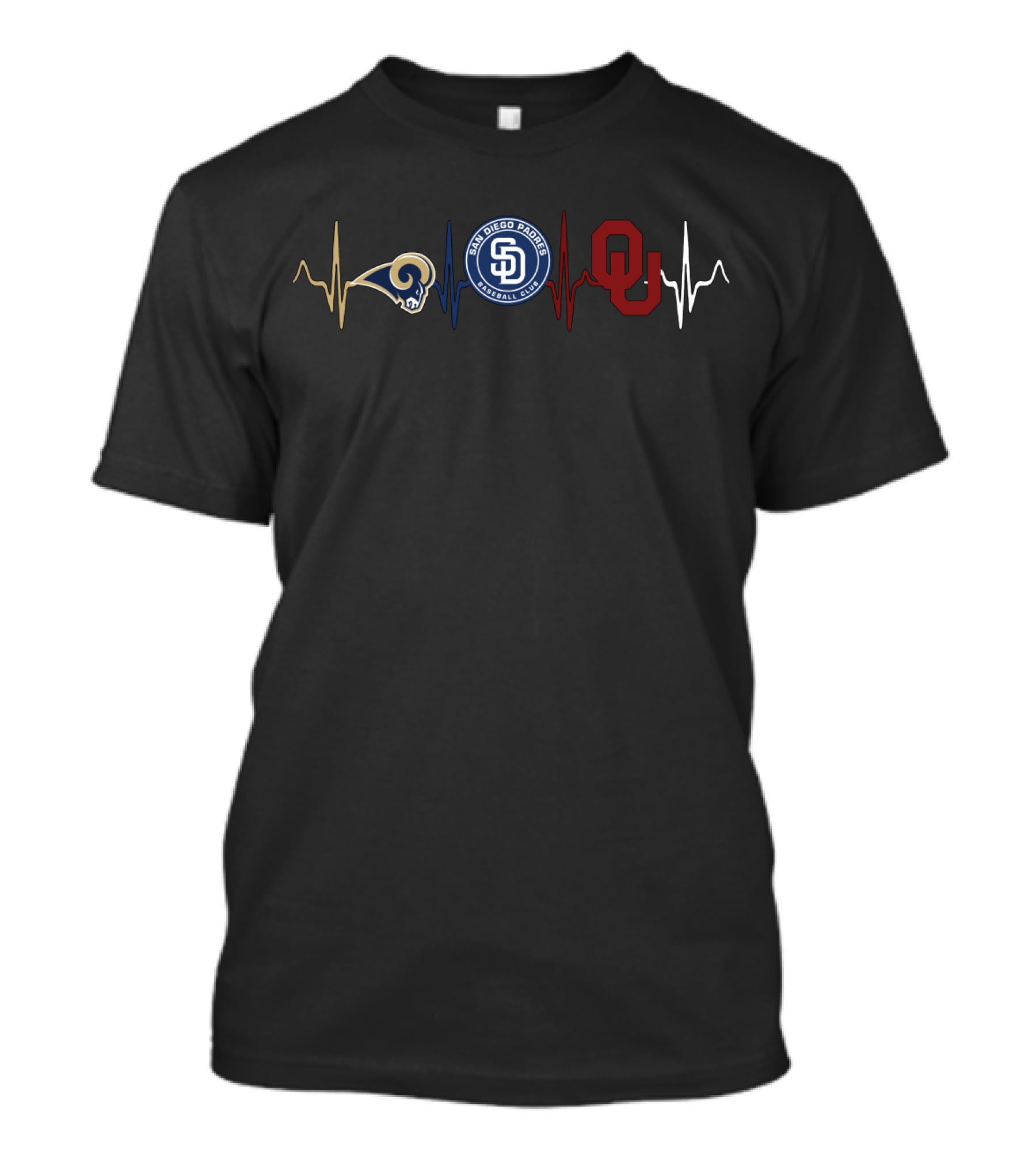 Love Rams San Diego Padres Oklahoma Os Heartbeat T-Shirt