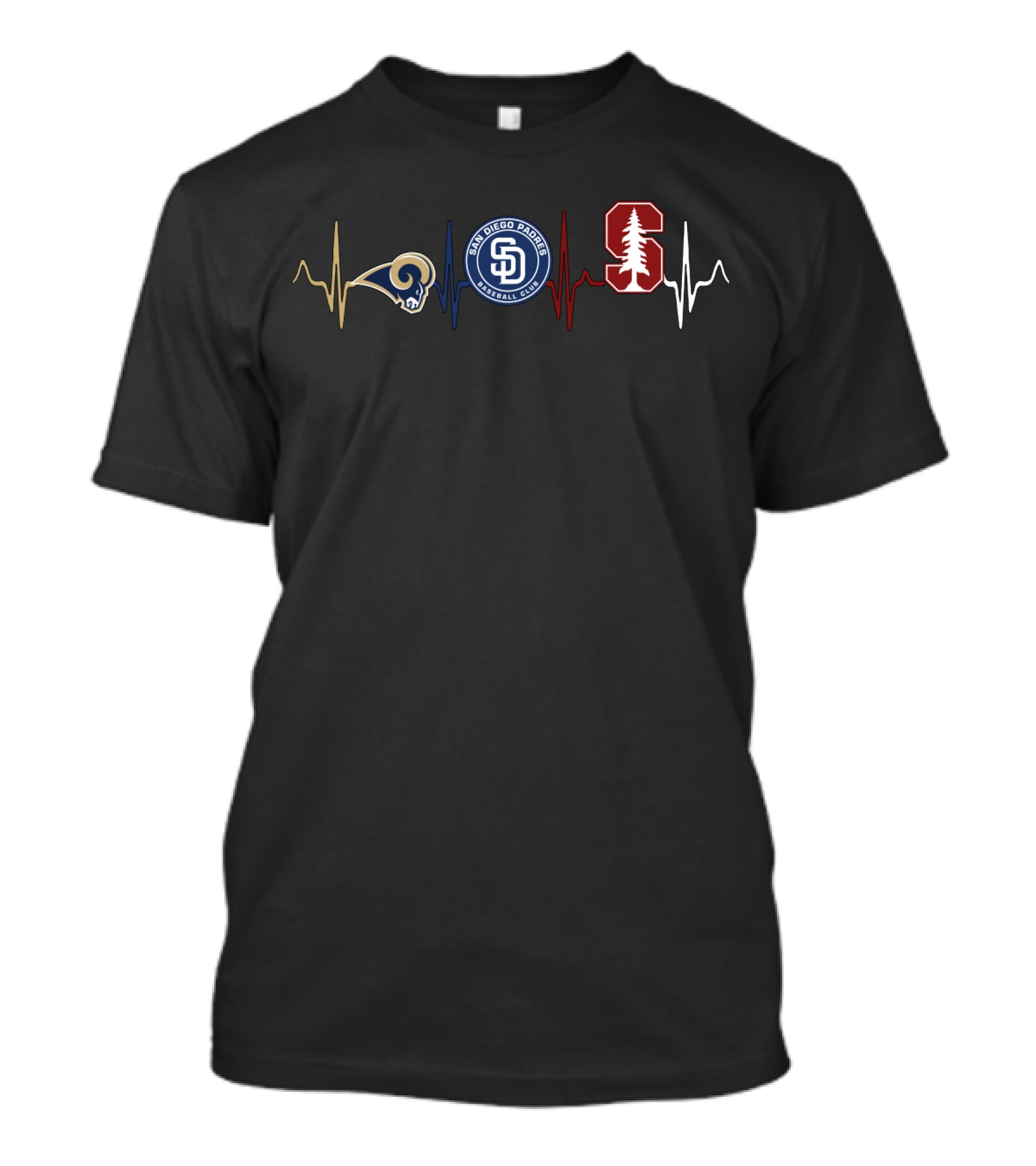 Love Rams Padres Stanford Cardinal Sc Logos Heartbeat T-Shirt