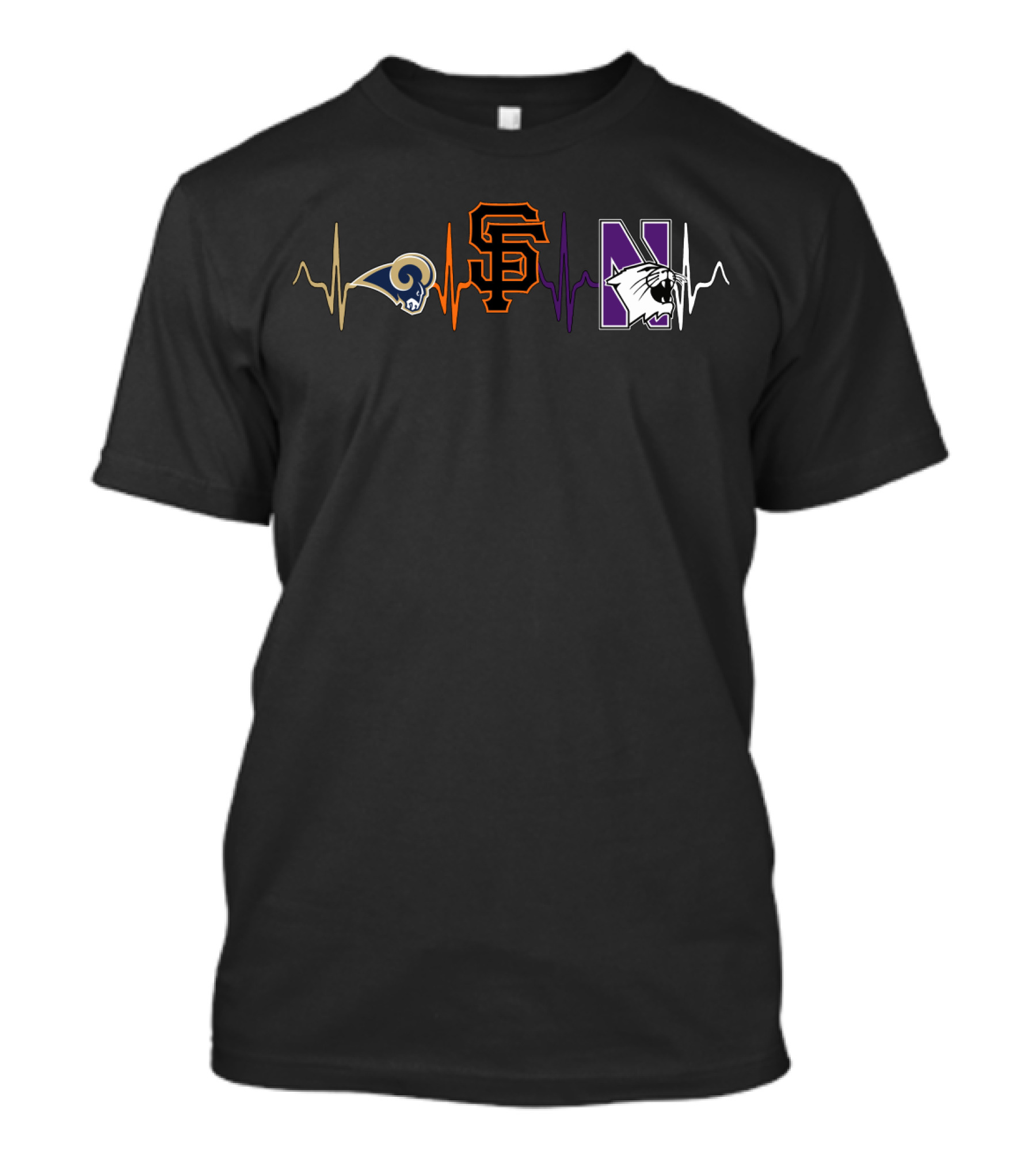 Love Rams Giants Northwestern Wildcats Heartbeat T-Shirt