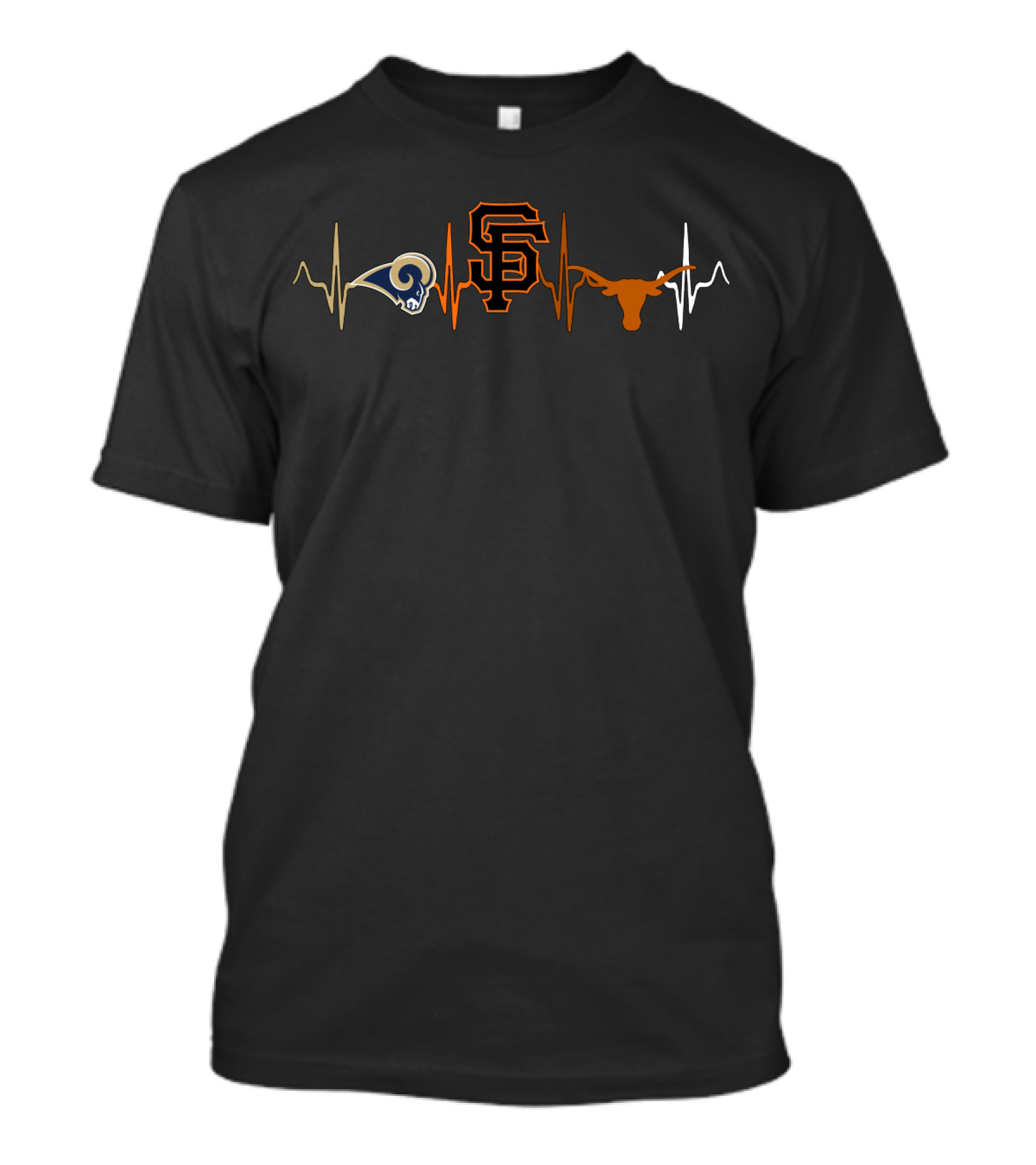 Rams Giants Longhorns Heartbeat T-Shirt