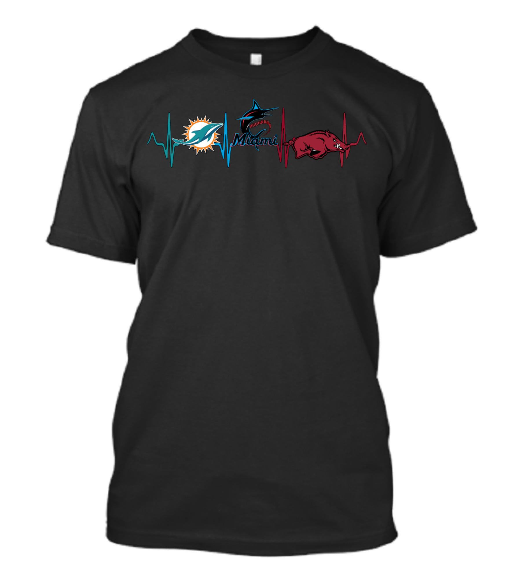 Miami Dolphins Miami Marlins Arkansas Razorbacks Heartbeat T-Shirt
