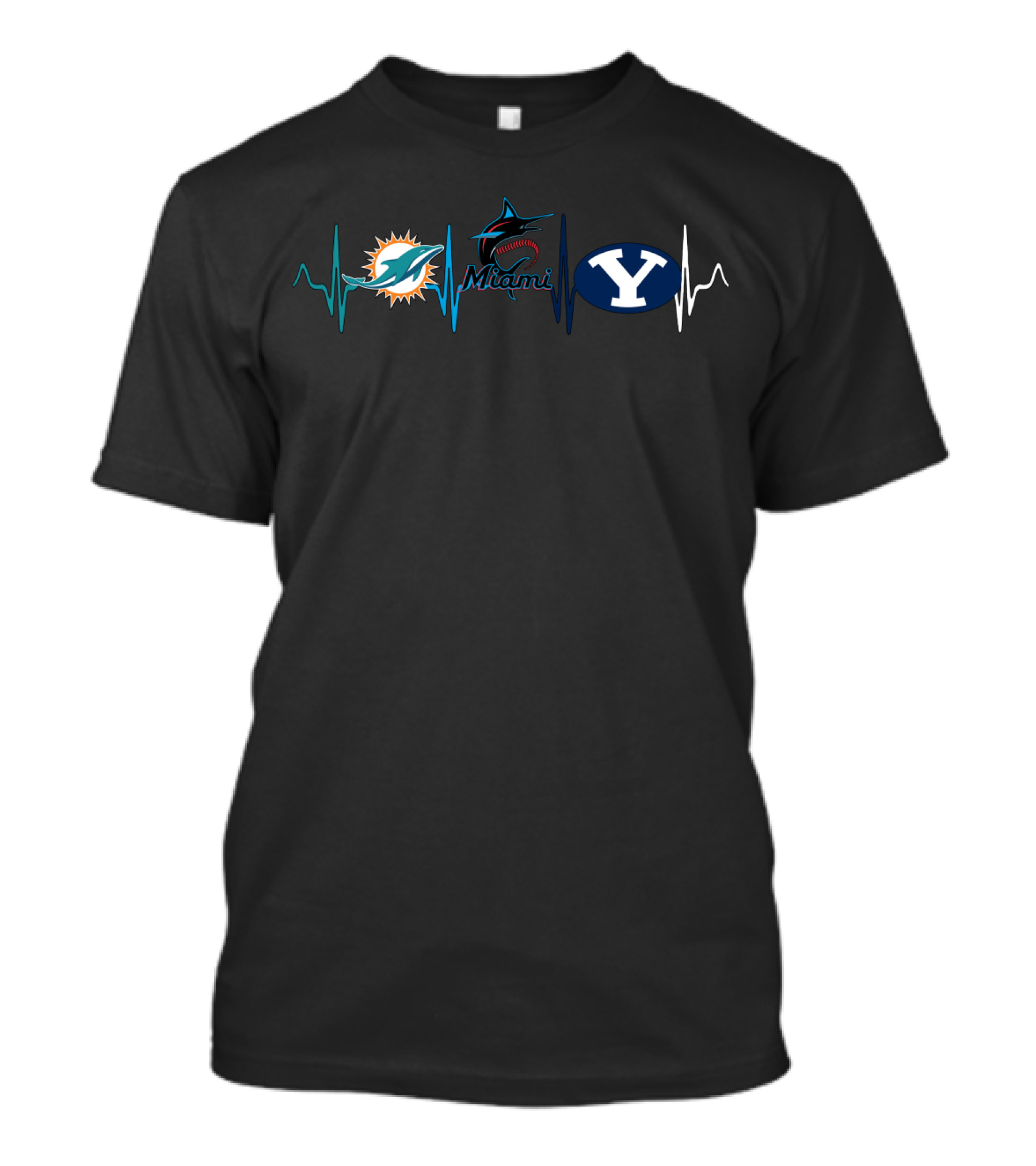 Miami Dolphins Marlins Miami Byu Heartbeat T-Shirt