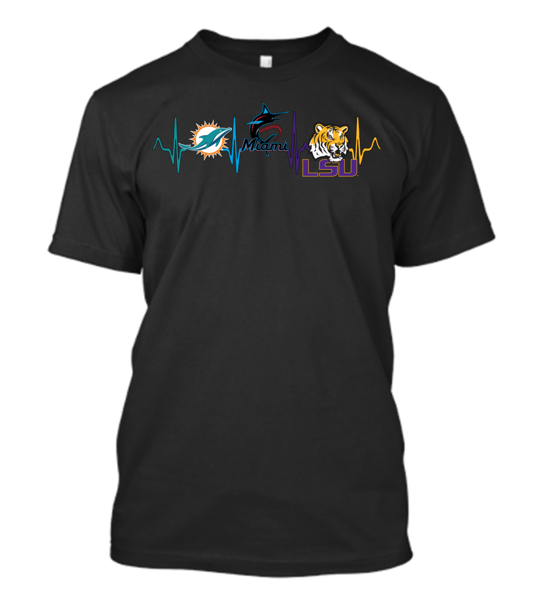 Miami Dolphins Marlins Lsu Tigers Heartbeat T-Shirt