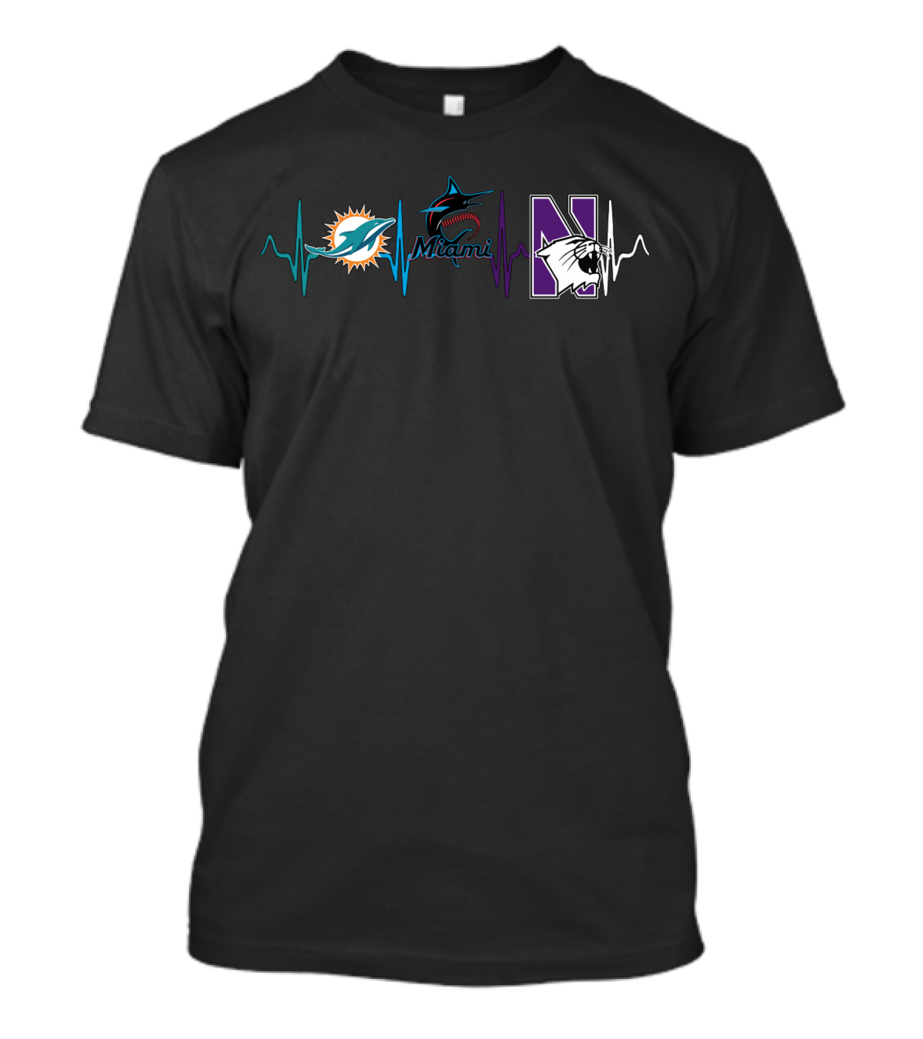 Miami Dolphins Miami Marlins Northwestern Wildcats Heartbeat T-Shirt