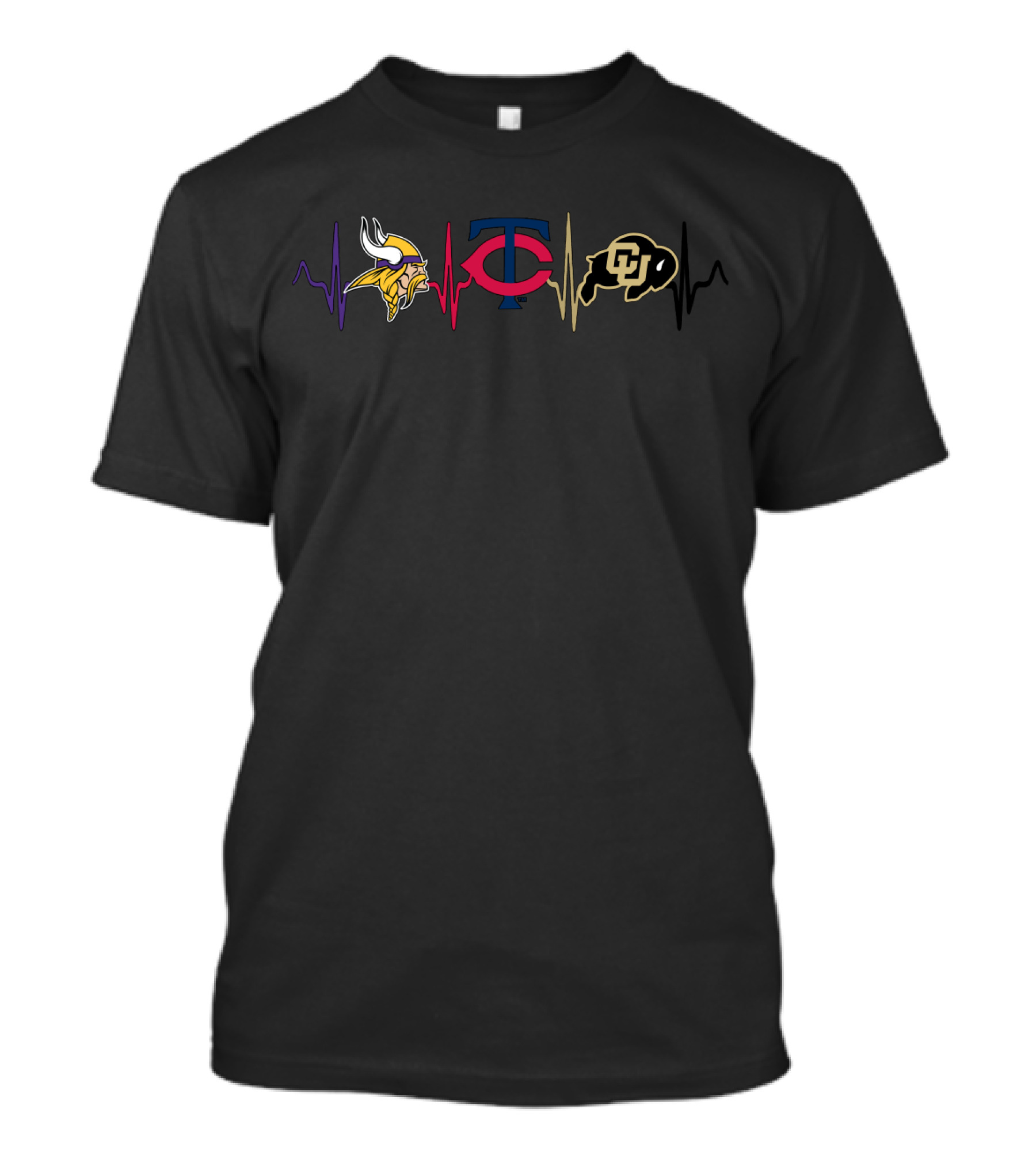 Vikings Twins Colorado Buffaloes Heartbeat Logo Combo T-Shirt