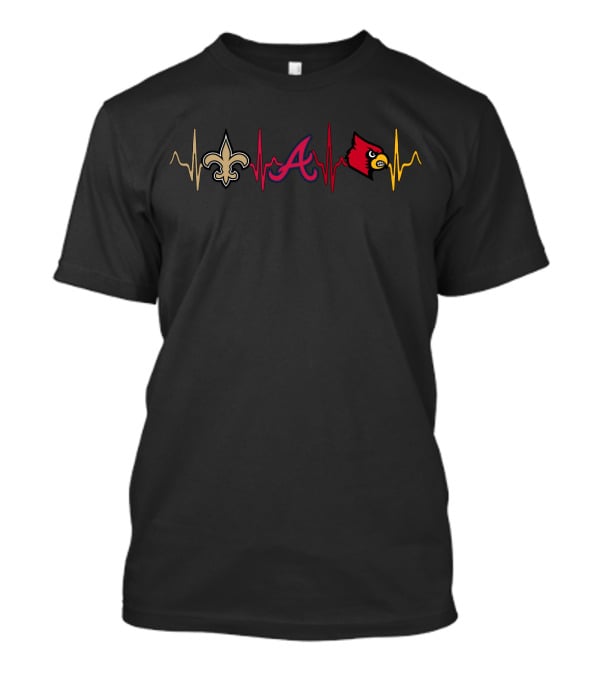 New Orleans Saints Atlanta Braves Louisville Cardinals Heartbeat T-Shirt