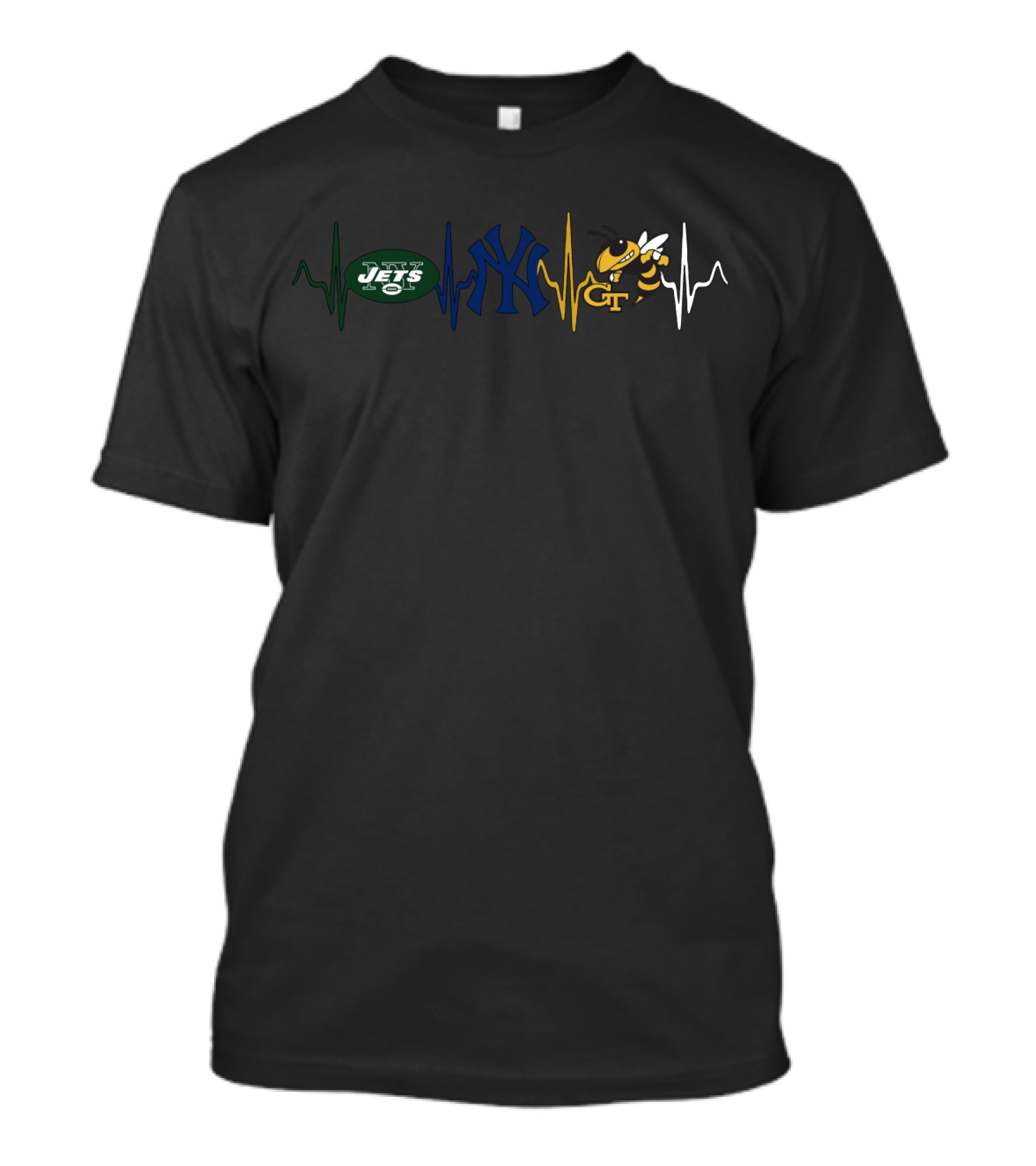 New York Jets Heartbeat New York Yankees Gt Yellow Jackets T-Shirt