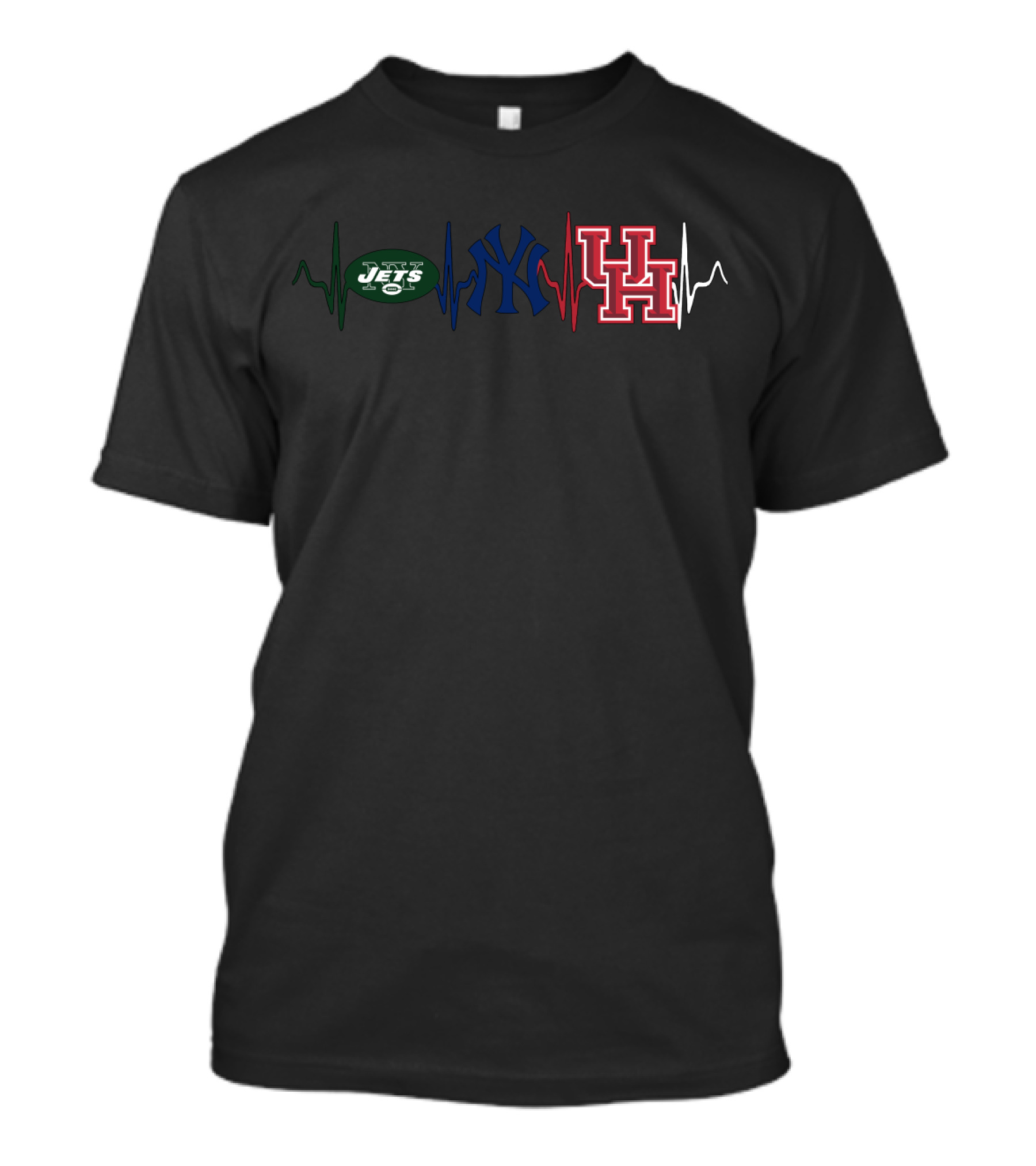 New York Jets New York Yankees Houston Cougars Heartbeat T-Shirt