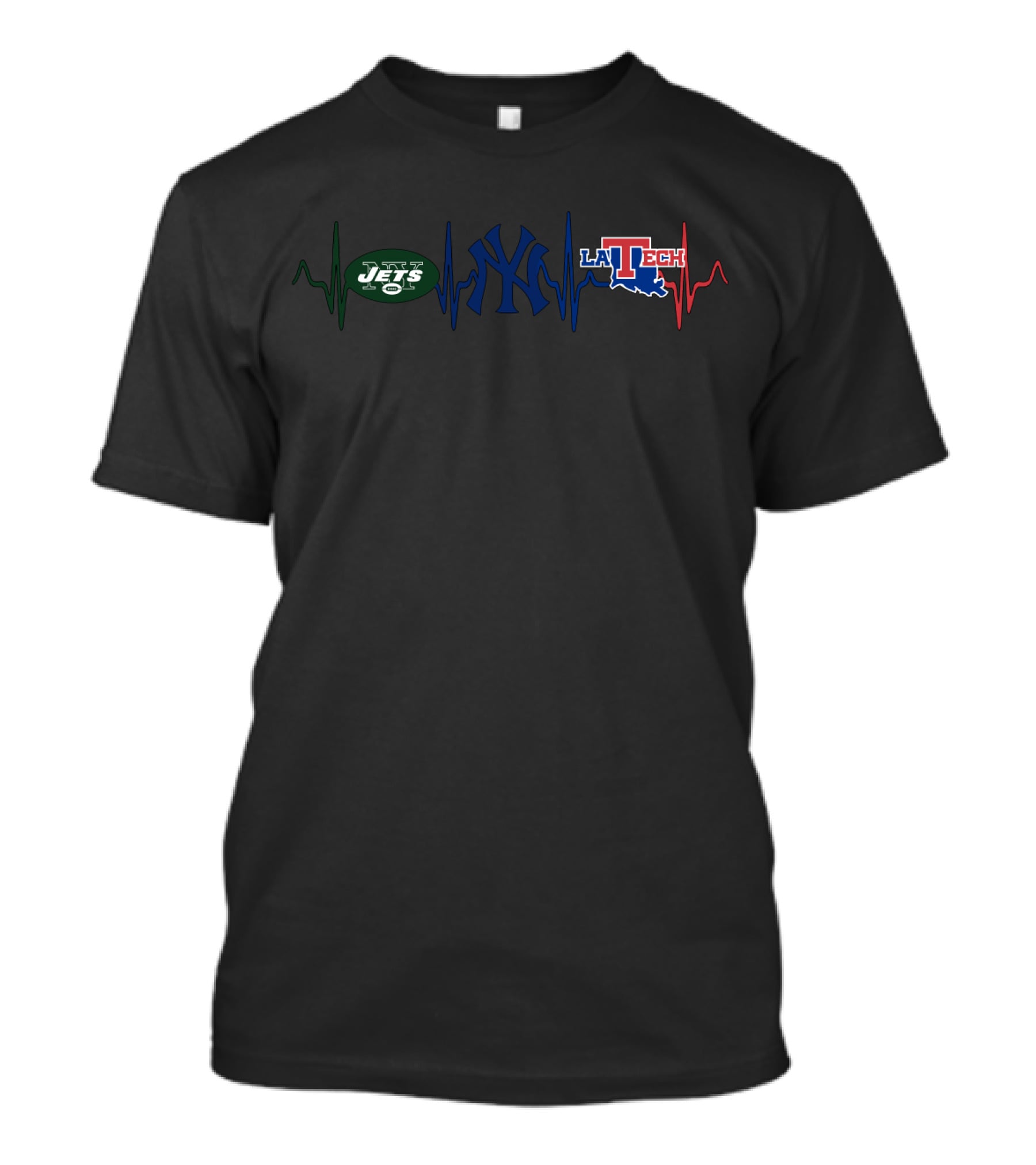 Love New York Jets Yankees Louisiana Tech Heartbeat T-Shirt