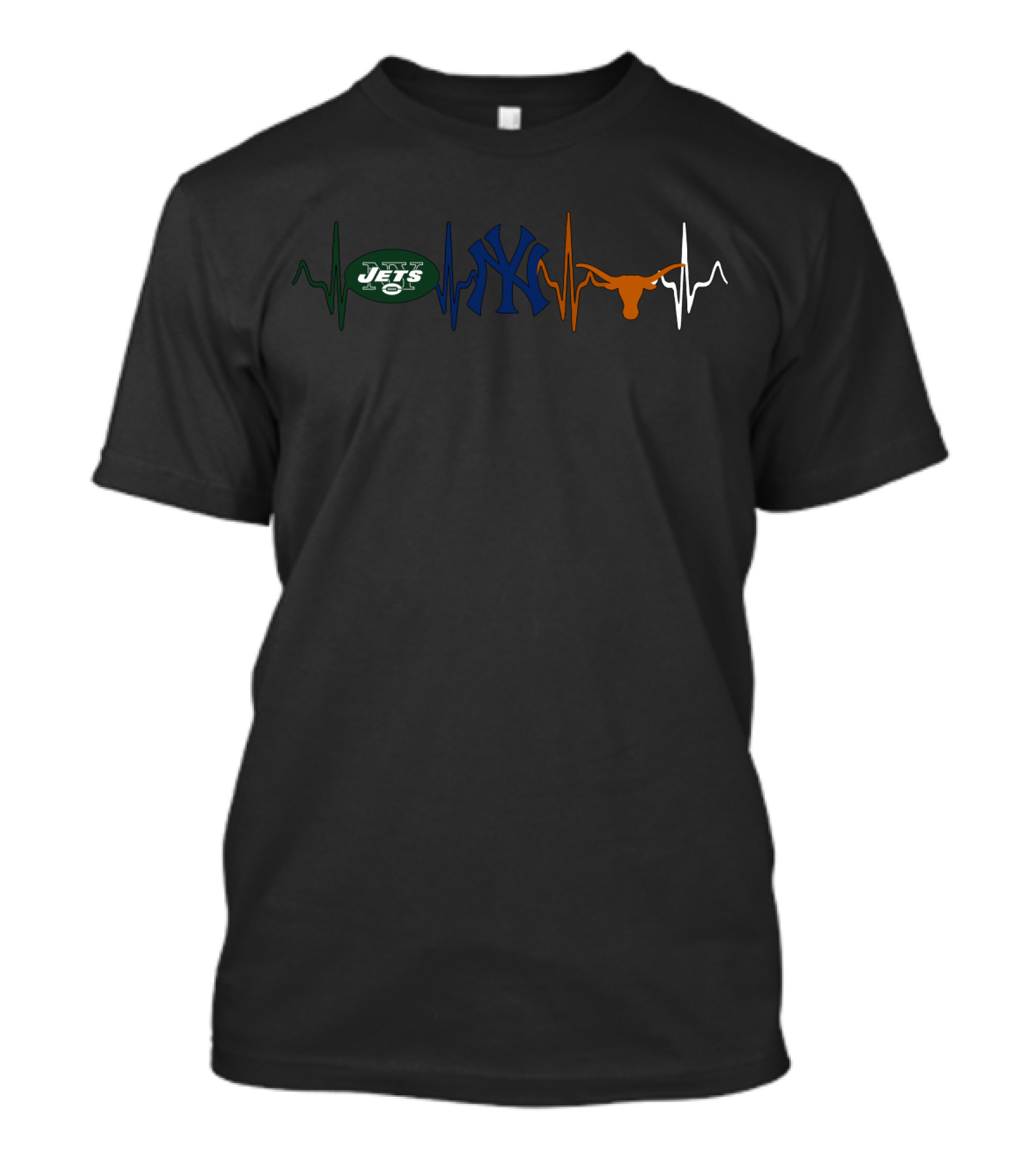 Love Jets Yankees Longhorns Heartbeat T-Shirt