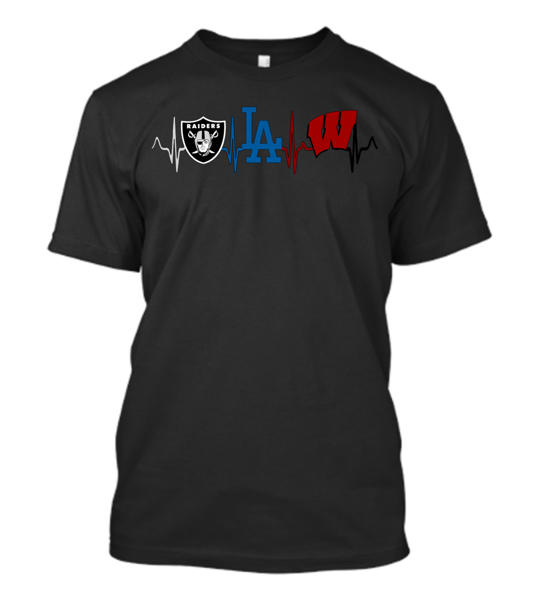 Raiders Dodgers Wisconsin Heartbeat Logos T-Shirt