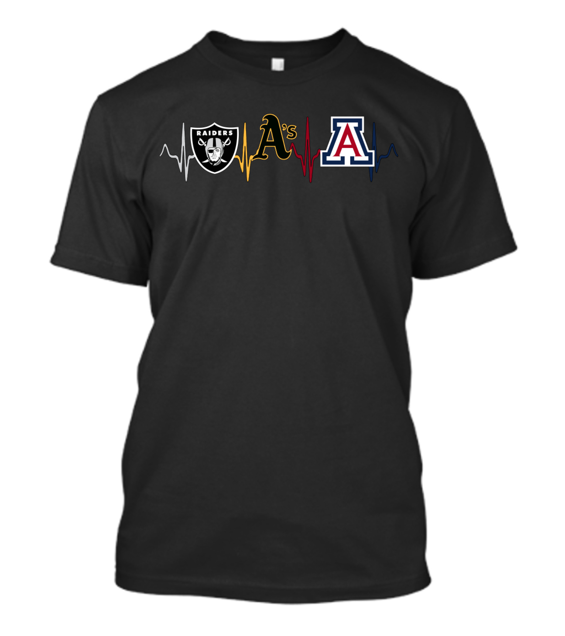 Raiders A's Wildcats Heartbeat Logos T-Shirt