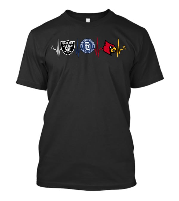 Raiders San Diego Padres Louisville Cardinals Hearts Beat Together T-Shirt