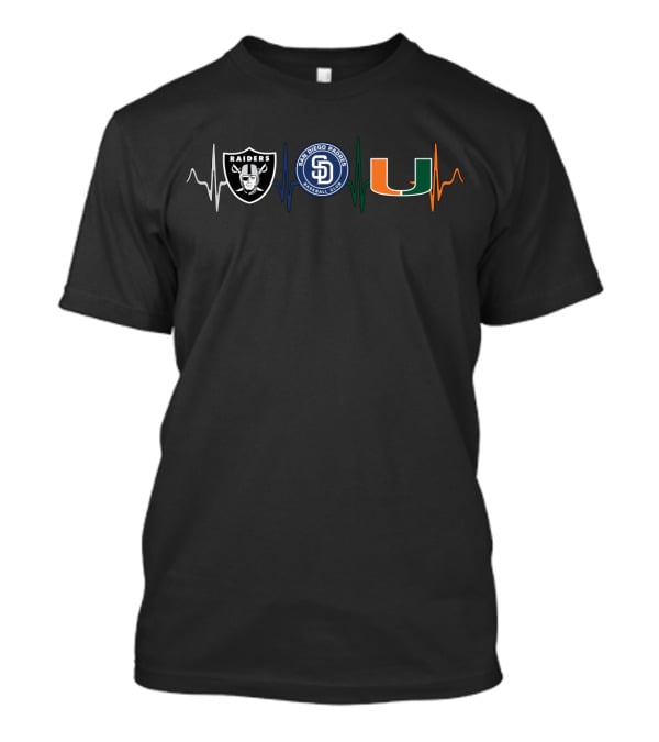 Raiders Padres Miami Hurricanes Heartbeat T-Shirt