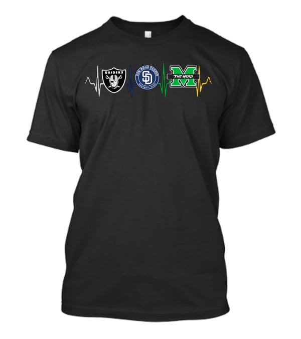 Raiders San Diego Padres Marshall Thundering Herd Logo Hearts T-Shirt