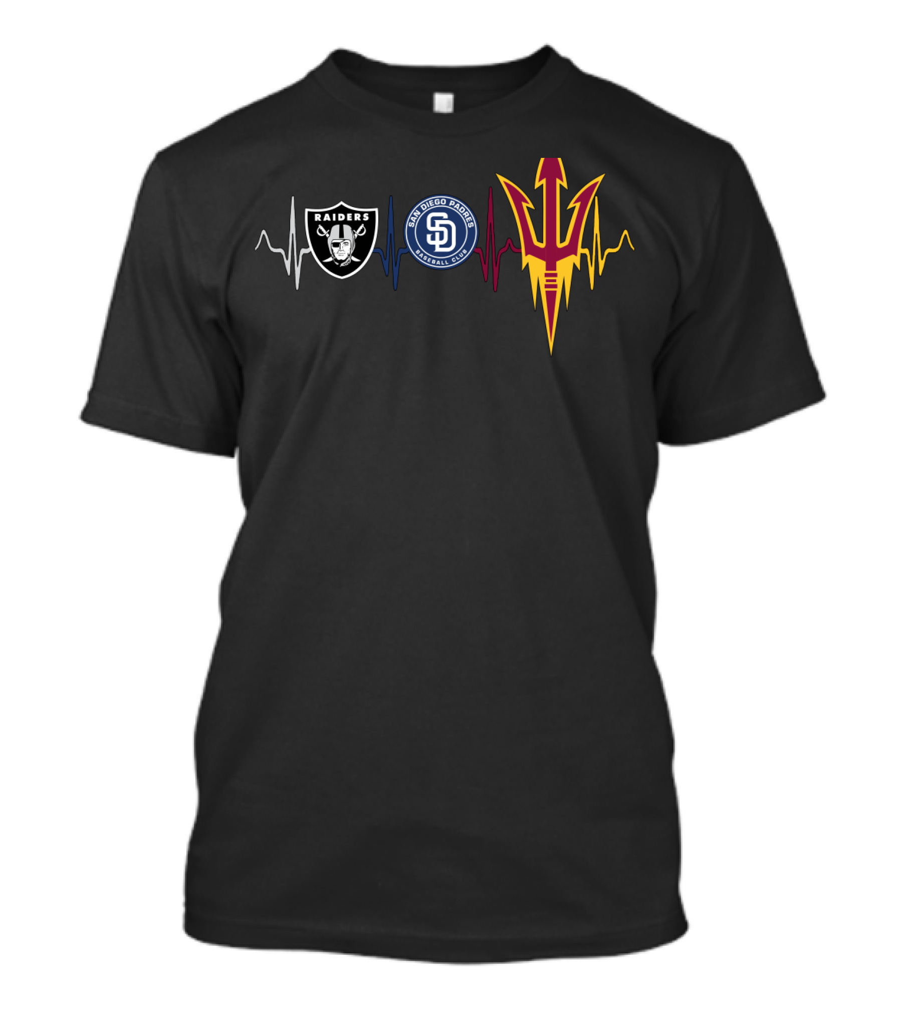 Raiders Padres State Heartbeat Icon Logos T-Shirt
