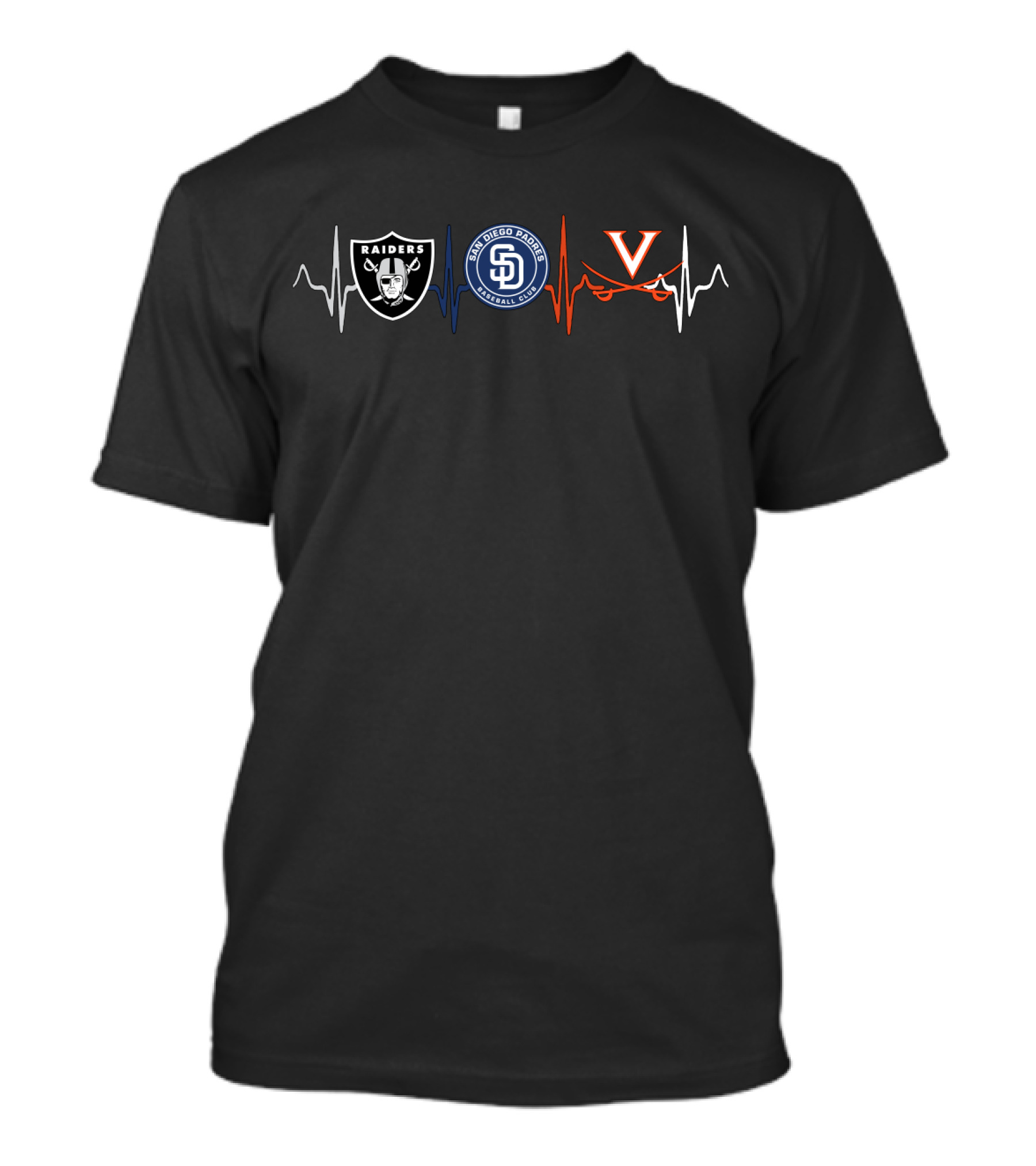 Raiders San Diego Padres Virginia Cavaliers Heartbeat T-Shirt