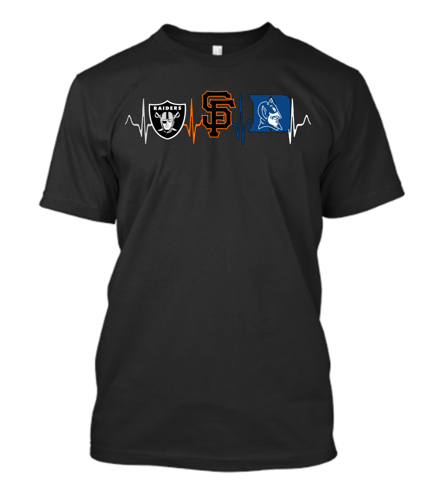 Raiders Giants Duke Blue Devils Heartbeat T-Shirt
