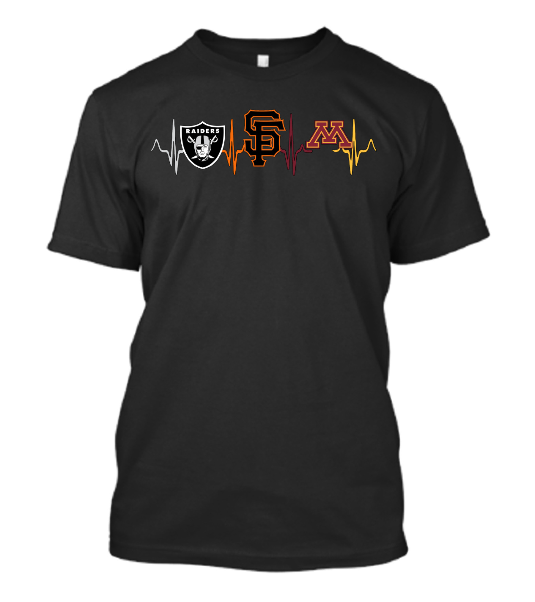 Raiders Giants Minnesota Gophers Heartbeat Logo Compilation T-Shirt