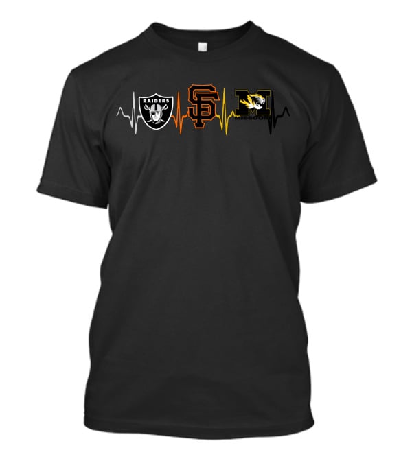 Raiders Giants Missouri Tigers Heartbeat T-Shirt