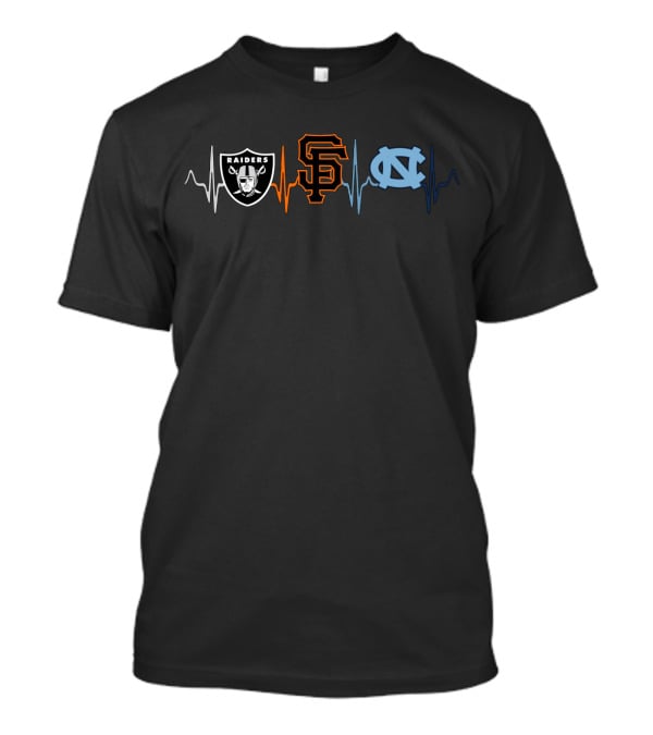 Raiders San Francisco Giants North Carolina Tar Heels Heartbeat T-Shirt