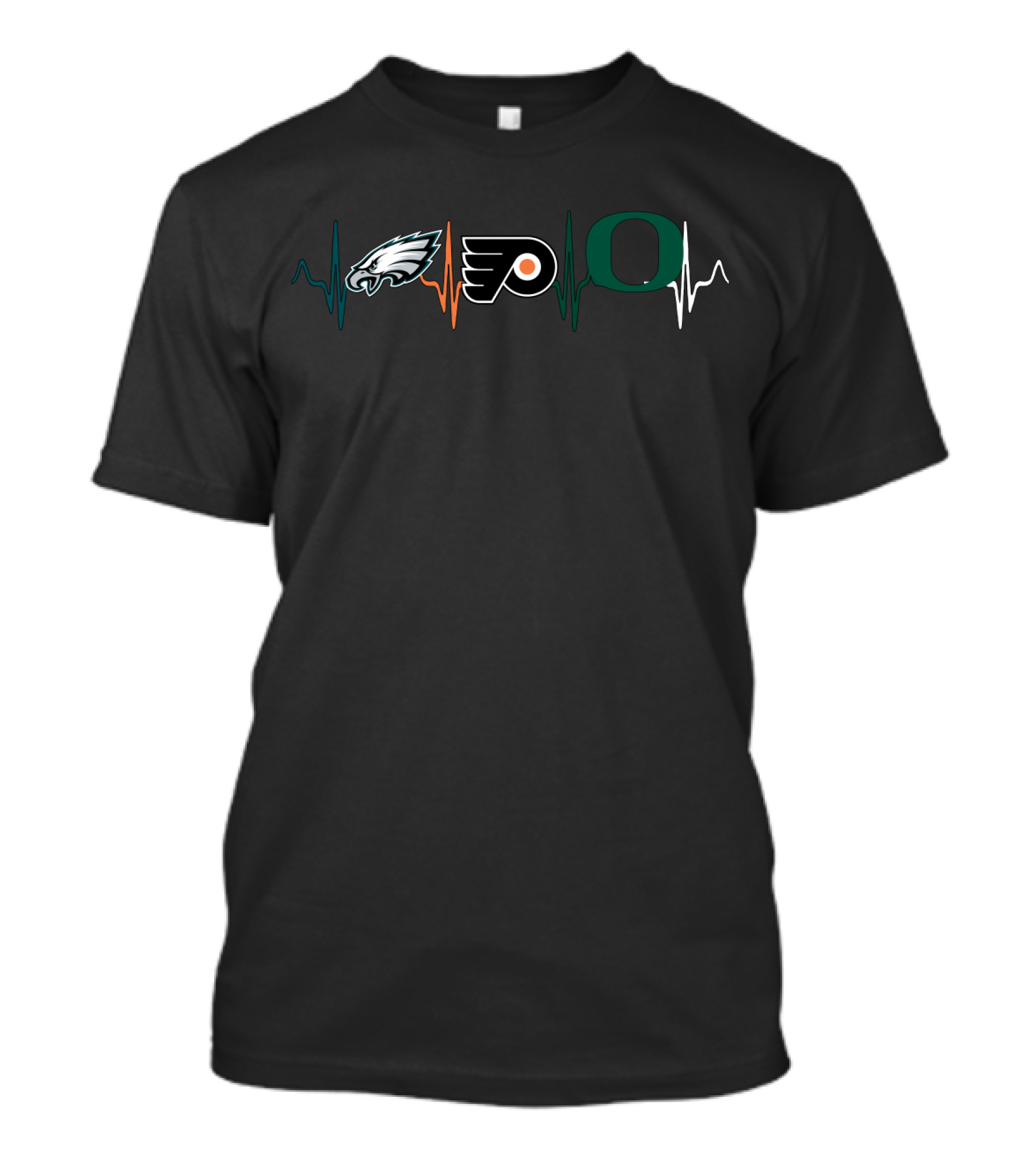 Love Eagles Philly Flyers Oregon Ducks Football And Hockey Fan Heartbeat T-Shirt