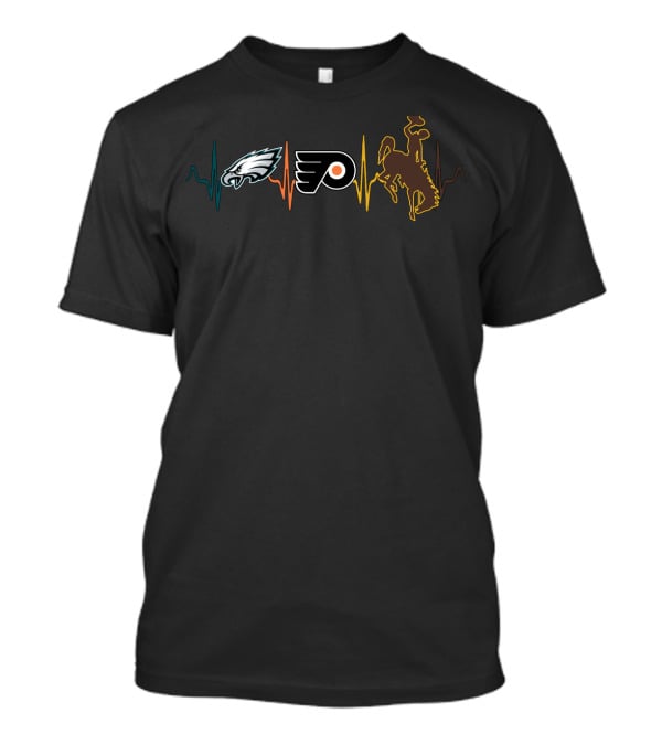 Eagles Flyers Wyoming Cowboys Heartbeat T-Shirt