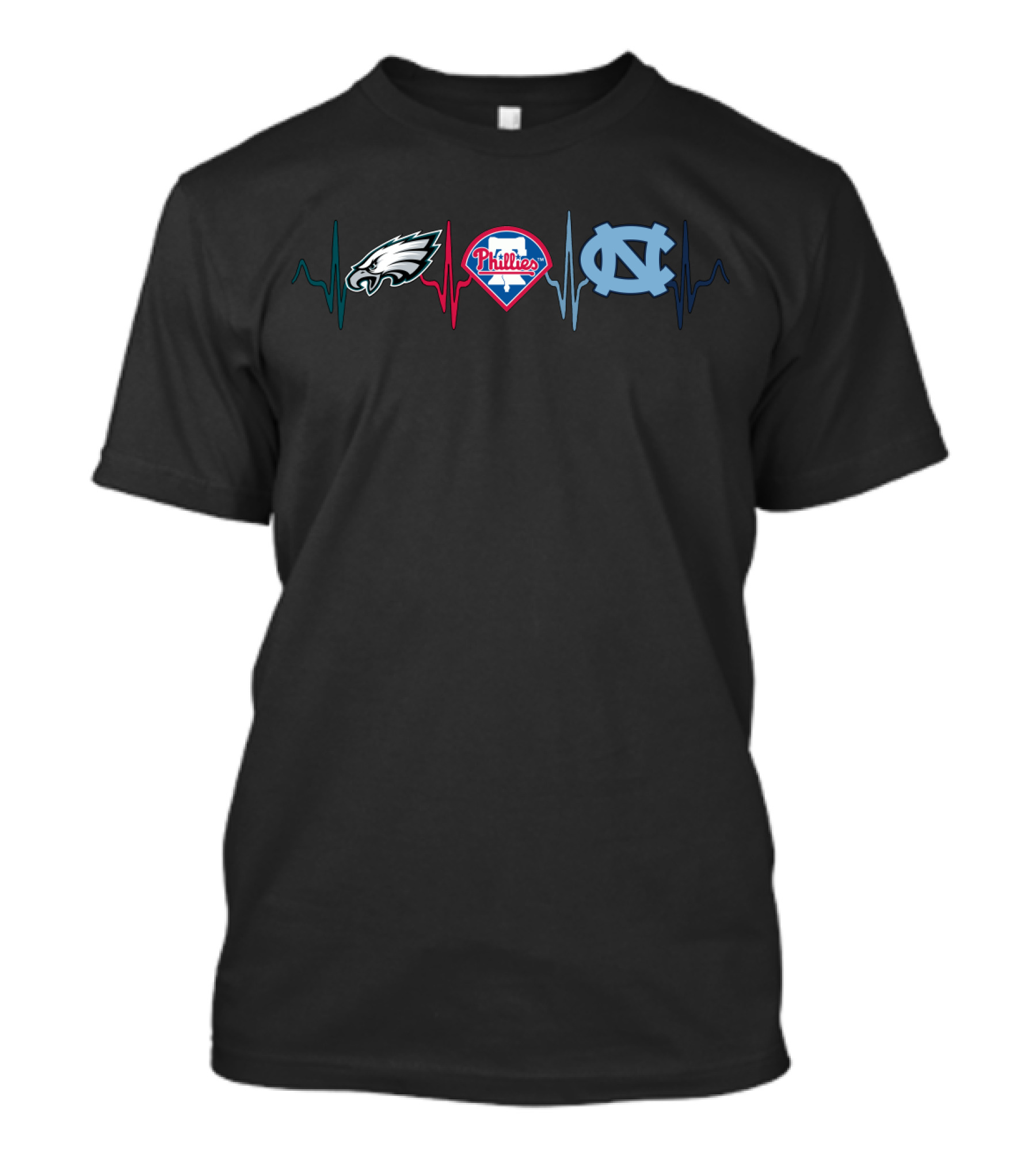 Eagles Phillies North Carolina Tar Heels Heartbeat T-Shirt