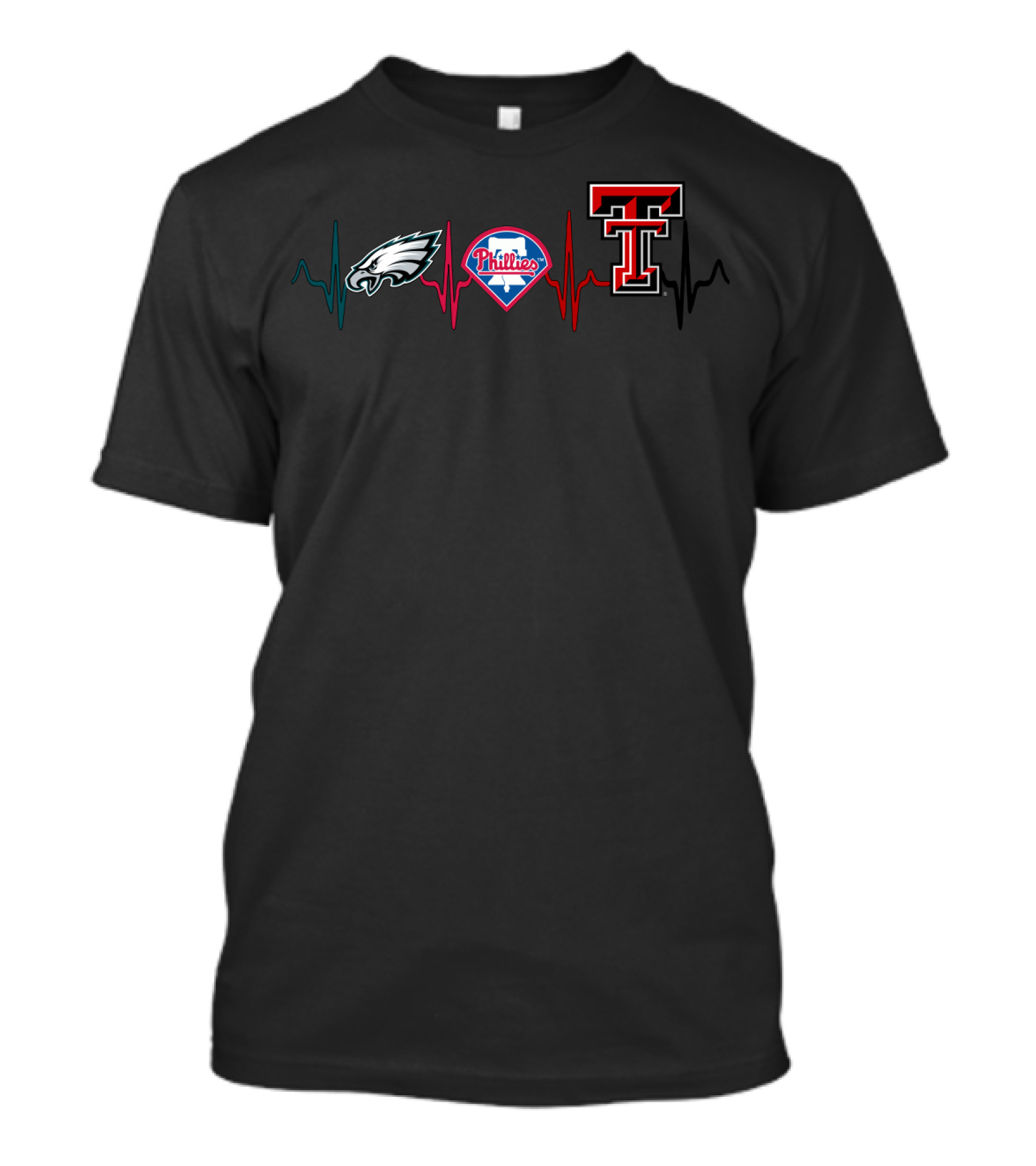 Eagles Phillies Texas Tech Heartbeat Logos T-Shirt