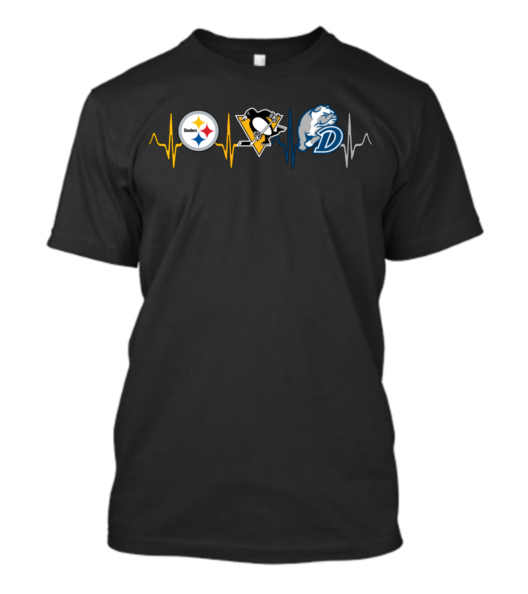 Steelers Penguins Bulldogs Heartbeat Logo Combination T-Shirt