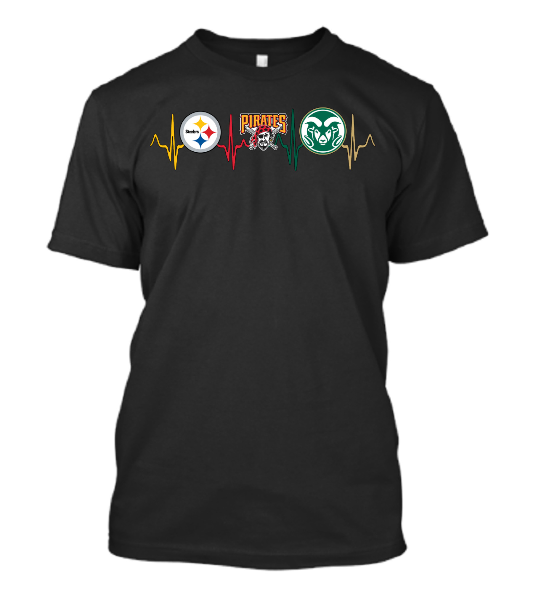 Steelers Pirates Colorado State Rams Heartbeat T-Shirt