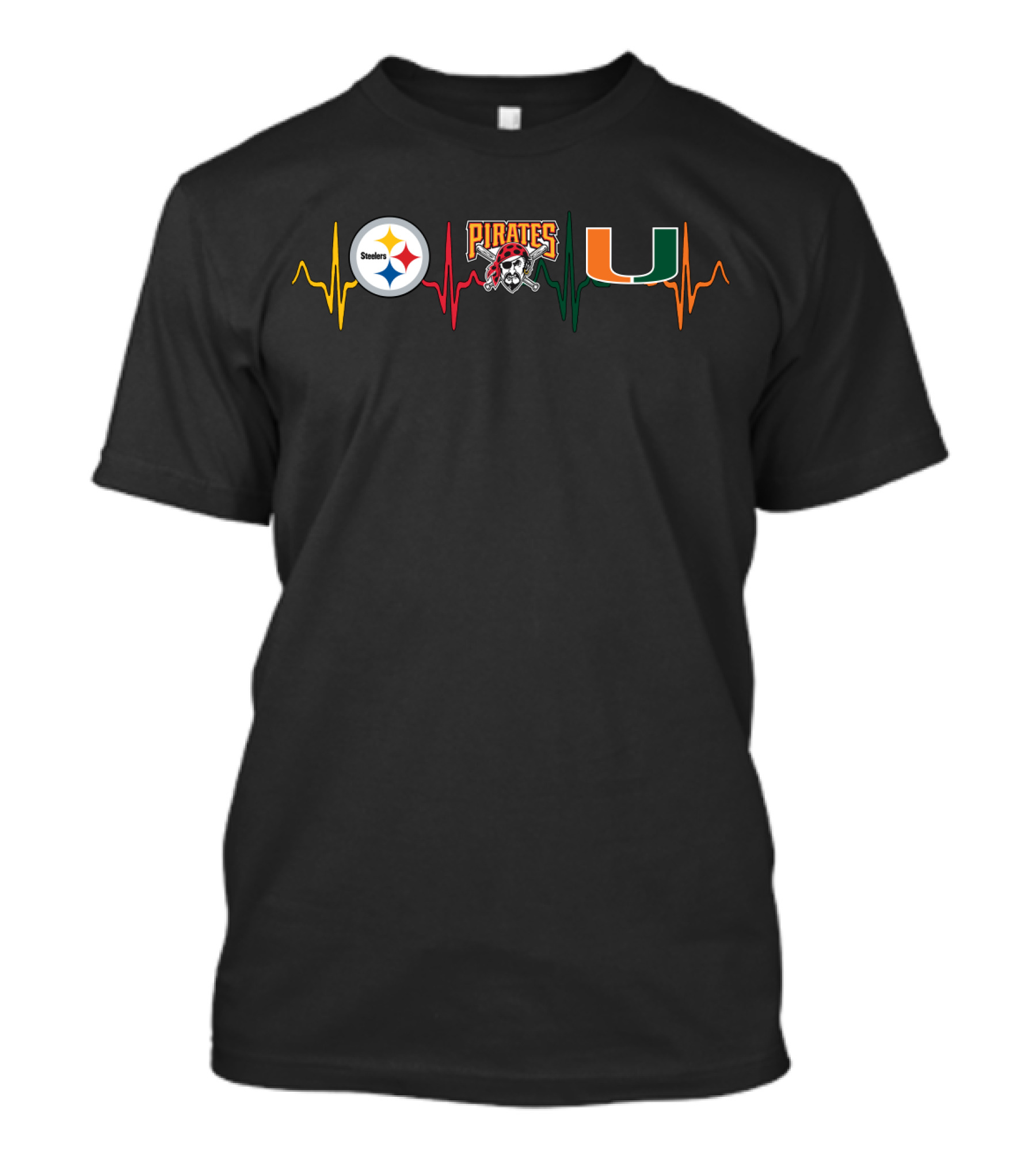Steelers Pirates Miami Hurricanes Heartbeat T-Shirt